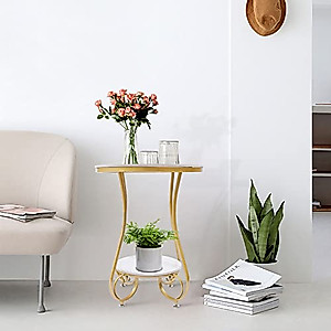 End Table, Modern Round Coffee Table 2-Tier Storage Space Round End Table Side Table Nightstand for Storing and displaying Objects and Decorations for Living Room Bedroom Office Small Space