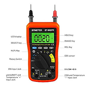 Bluetooth APP Digital Multimeter - BTMETER BT-90EPD Auto Ranging Multi-Tester 4000 Counts Data Logging on Mobile Phone for AC/DC Voltage Current Resistance Temperature