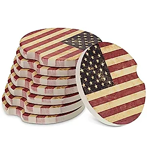 8 Packs USA Flag Cup Coasters Ceramic 2.56 Inch Stone Car Cupholder Absorbent Coaster Set for Drinks Cup (Red)