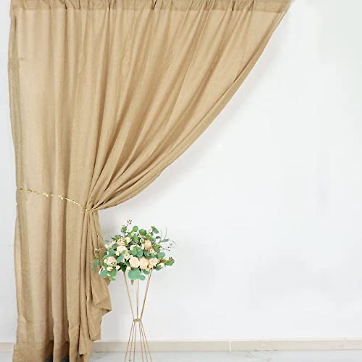 Efavormart 8ftx8ft Rustic Faux Burlap Photography Backdrop Curtain Drapery with Rod Pockets, Natural Jute Photo Booth Backdrop Panel