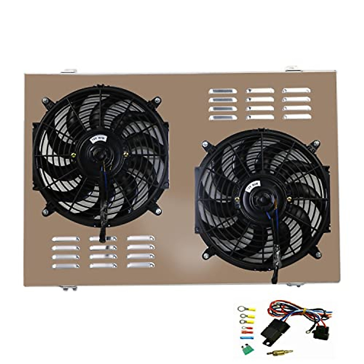 ECMRAD Aluminum Radiator Shroud+2x12"Fans Compatible for 1973-1991 Chevy C10 C20 C30 K10, K5 Blazer Truck 5.7L 7.4L V8, Pickup Blazer/GMC