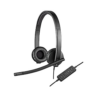 Logitech H570e Wired Headset, Stereo Headphones with Noise-Cancelling Microphone, USB, in-Line Controls with Mute Button, Indicator LED, PC/Mac/Laptop - Black