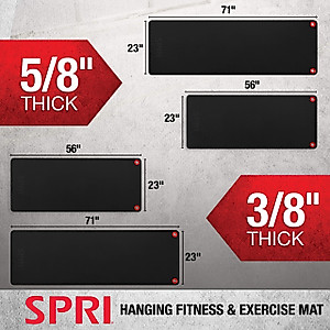 SPRI Hanging Exercise Mat, Fitness & Yoga Mat for Group Fitness Classes, Commercial Grade Quality with Reinforced Holes, 56" L x 23" W x 3/8" Thick