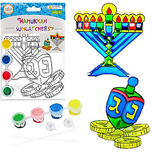 The Dreidel Company Hanukkah Suncatcher, Stained Glass Look, Chanuka Decorations, Paint Your Own Menorah and Dreidel, Fun and Educational (Single)