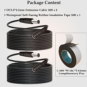 Igreeman DC Power Extension Cable, Male to Female DC Barrel Jack 5.5mm x2.1mm Extension Cord, 10ft 18AWG Pure Copper Wires, 2-Pack, 5-48V,5A:for CCTV Surveillance, Led Lighting, Solar Pannel and More