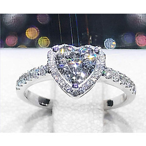 1. Sterling Silver Simulated Heart-shaped Diamond Halo Engagement Ring with Side Stones Promise Bridal Ring，Best fashion gifts for women (7)