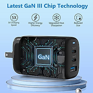 65W Wall Charger, Geceninov GaN Charger, Latest GaN III Chip, 3-Port USB C Charger with 5ft USB-C Cable for MacBook Pro/Air, iPad Pro/Air, iPhone 14/13/12 Mini/Pro/Max, S22/S21/S20, Pixel 6/5 and more