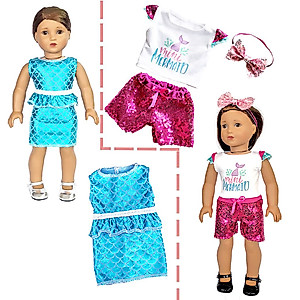 HOAKWA 18 inch Doll Clothes and Accessories fit American 18'' Dolls - Including 10 Complete Set of 18 inch American Doll Clothes Outfits Dress with Unicorn Hair Clips, Hair Bands, Underwear