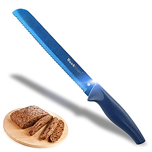 Wanbasion Blue 8 Inch Serrated Bread Knife, kitchen Bread Knife Serrated with Sheath, Stainless Steel Bread Knife for Homemade Bread Cake