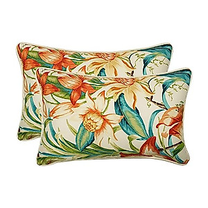 Pillow Perfect 621647 Outdoor/Indoor Botanical Glow Tiger Lily Lumbar Pillows, 11.5" x 18.5", Floral, 2 Pack Blue