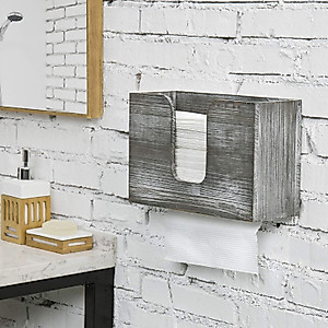 MyGift Rustic Graywashed Solid Wood Bathroom Paper Towel Holder Wall Mount Refillable Hand Towel Dispenser