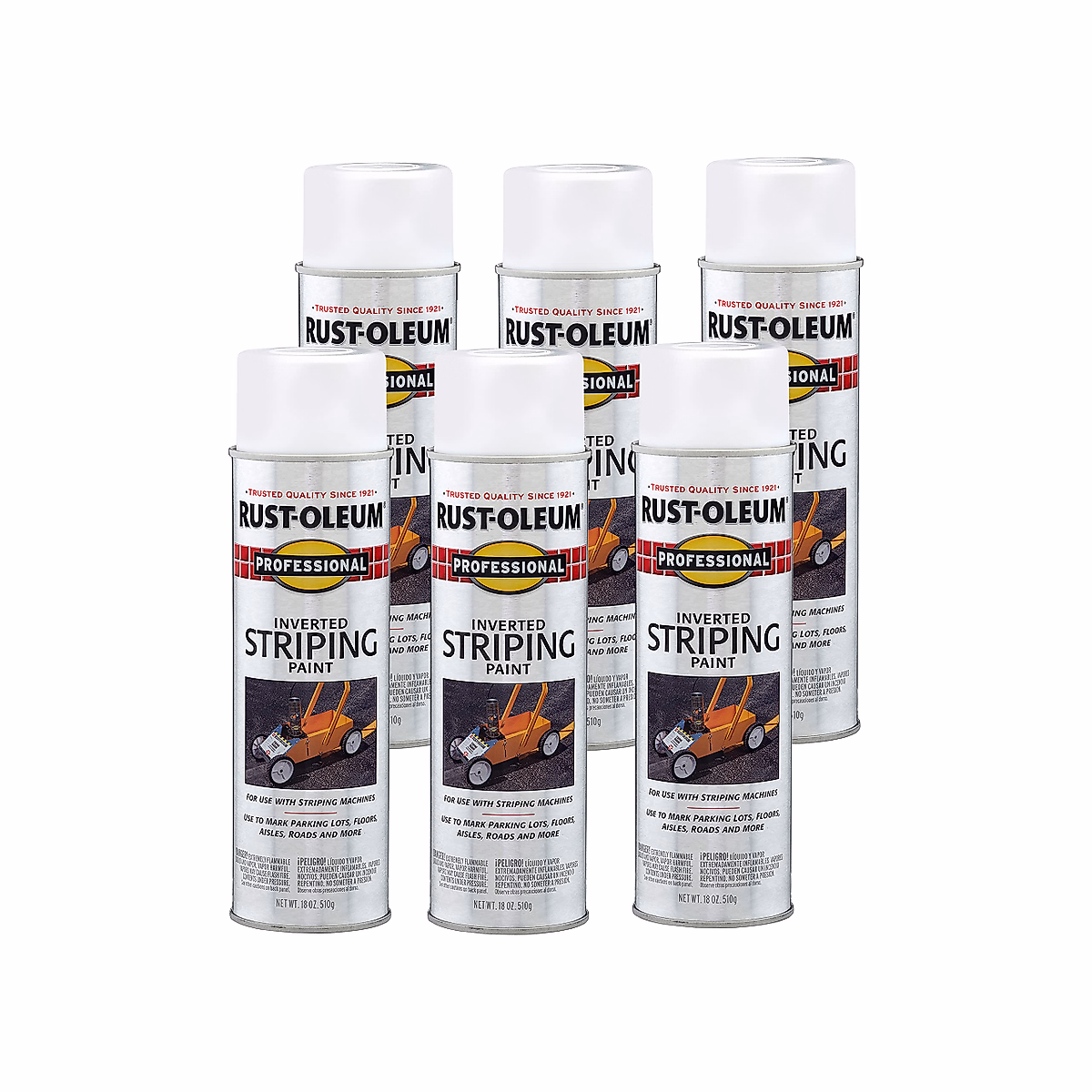 Rust-Oleum 2593838-6PK Professional Inverted Striping Spray Paint, 18 oz, White, 6 Pack