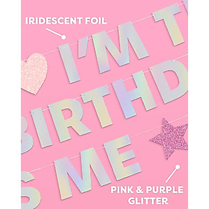 xo, Fetti Eras I'm The Birthday Girl Banner 5 Ft, Iridescent | Birthday Party Decoration, Bday Photo Booth Backdrop, Silver HBD Sign Supplies