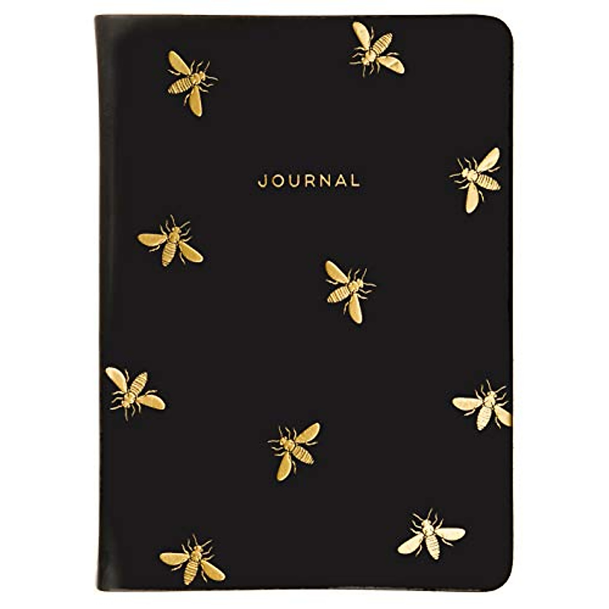 Eccolo Gold Bees Writing Journal, 256 Lined Page Notebook, Faux Leather Soft Cover, 5x7"