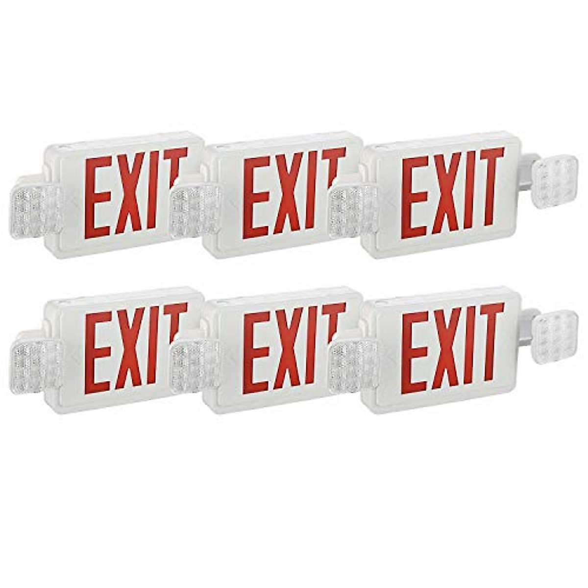 EXITLUX 6 Pack Red Led Emergency Exit Lights with Battery Backup-Two LED Adjustable Head Emergency Exit Lights -US Standard UL Listed &CEC Qualified-120V-277V-Emergency Lights for Home Power Failure