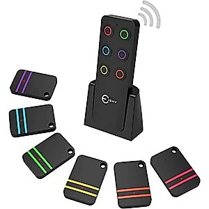 Key Finder, Esky 80dB RF Item Locator with 100ft Working Range, Wireless Wallet Tracker with 1 Transmitter and 6 Receivers for Finding Key, Remote, Pet and Wallet, Batteries Included-Black
