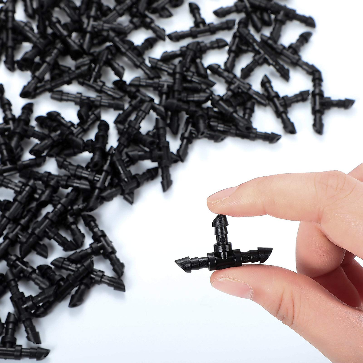Zonon 100 Pieces Barbed Connectors Drip Irrigation 1/4 Inch Universal Barbed Tee Fittings Barbed Connectors for Garden Lawn Drip or Sprinkler Systems, Black