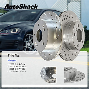 AutoShack Front Drilled Slotted Brake Rotors Silver Pair of 2 Driver and Passenger Side Replacement for 2007-2012 Nissan Sentra Versa 2009-2014 Cube 1.8L 2.0L FWD PR41465DSZPR