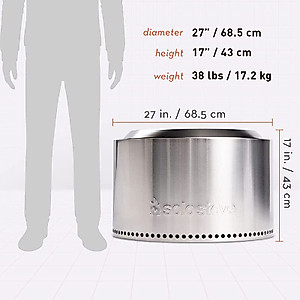 Solo Stove Yukon 2.0, 27 Inch Smokeless Fire Pit with Removable Ash Pan - Wood Burning Portable Stainless Steel Outdoor Fireplace, Stainless Steel, Ideal for 6 or More People, 38 lbs