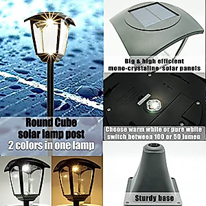 Solar Lamp Post Lights Outdoor Waterproof 68" Super Bright 100 Lumen Solar Pole Lights Outdoor for Garden Lawn Patio Porch Backyard Pathway Driveway USB Rechargeable Warm White & White Lights