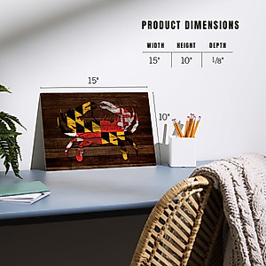 Lantern Press 10x15 Inch Wood Sign, Ready to Hang Wall Decor, Maryland, Dark Rustic State Flag, Crab, Image Only