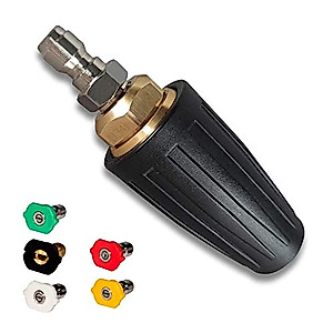 Xiny Tool Rotating Turbo Nozzle, 1/4 Inch Rotating Turbo Nozzle for Pressure Washer with 5 Nozzle Tips, Orifice 3.0, 4000 PSI