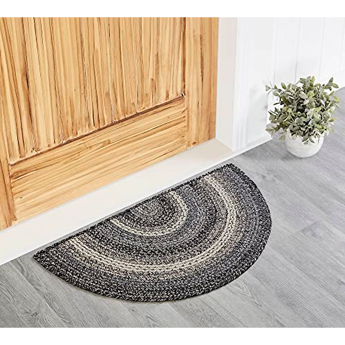 VHC Brands Sawyer Mill Black White Jute Rug Half Circle w/Pad 19.5x36