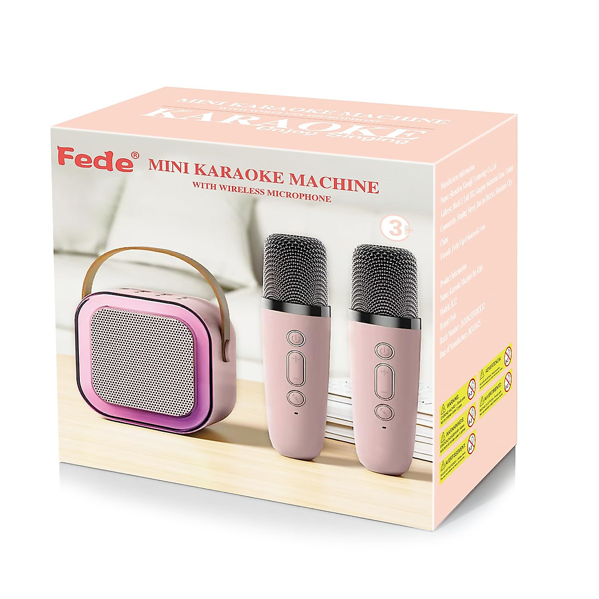 Fede Karaoke Machine for Kids Adults, Mini Karaoke Machine with 2 Wireless Microphones, Portable Bluetooth Speaker with Voice Changing Effects & LED Lights, Best Gifts Toys for Girls and Boys