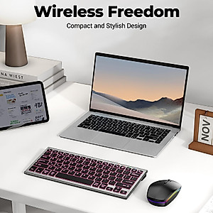 FENISIO Wireless Keyboard Mouse, Ultra Slim Bluetooth 2.4G Slient Wireless Keyboard and Mouse Combo with Backlit, Multi-Device USB Rechargeable Keyboard Mouse for Laptop PC Windows Desk (Silver White)