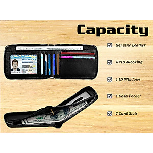 Admetus Men's Zipper Wallet Leather Bifold Wallets Slim RFID Blocking Zip Around Credit Card Holder Compact Small Wallet 2Black