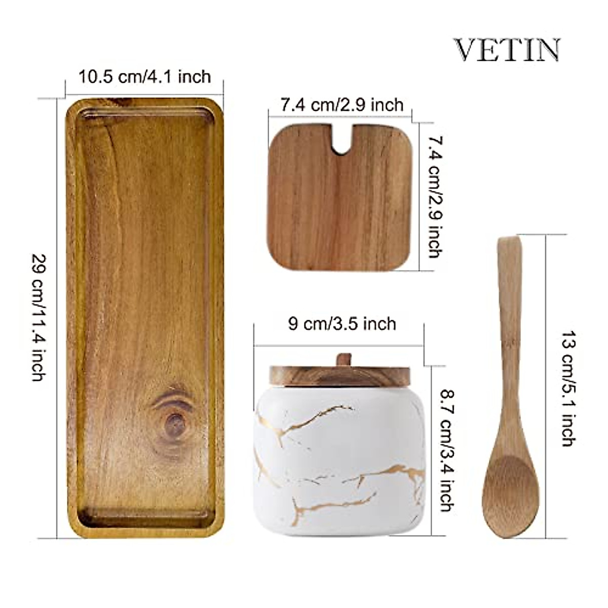 VETIN 3 Pcs Sugar Salt Container Set Containers for Sugar and Coffee Sugar Container Marble Jar Set Sugar Bowl Sugar Jar with Spoon and Lid