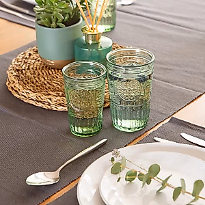 Bormioli Rocco Romantic Set Of 4 Cooler Glasses, 16 Oz. Colored Crystal Glass, Pastel Green, Made In Italy.