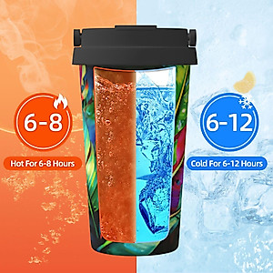 Insulated Coffee Mug Colorful Tropical Leaf 17oz Double Wall Vacuum Stainless Steel Tumbler With Leak-Proof Lid And Handle, Cute Travel Thermos Mug For Cold Hot Drinks