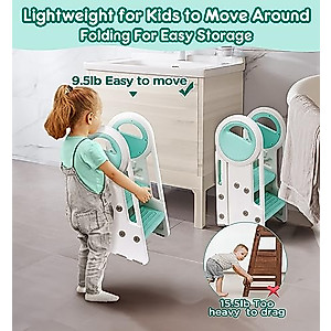 Gimars Upgrade Triple Stability Foldable Adjustable 2 Steps to 3 Steps Toddler Step Stool for Bathroom Sink, Step Stools for Kids with 6 Non-slip Pads,Handles for Toilet Potty Training,Kitchen Counter