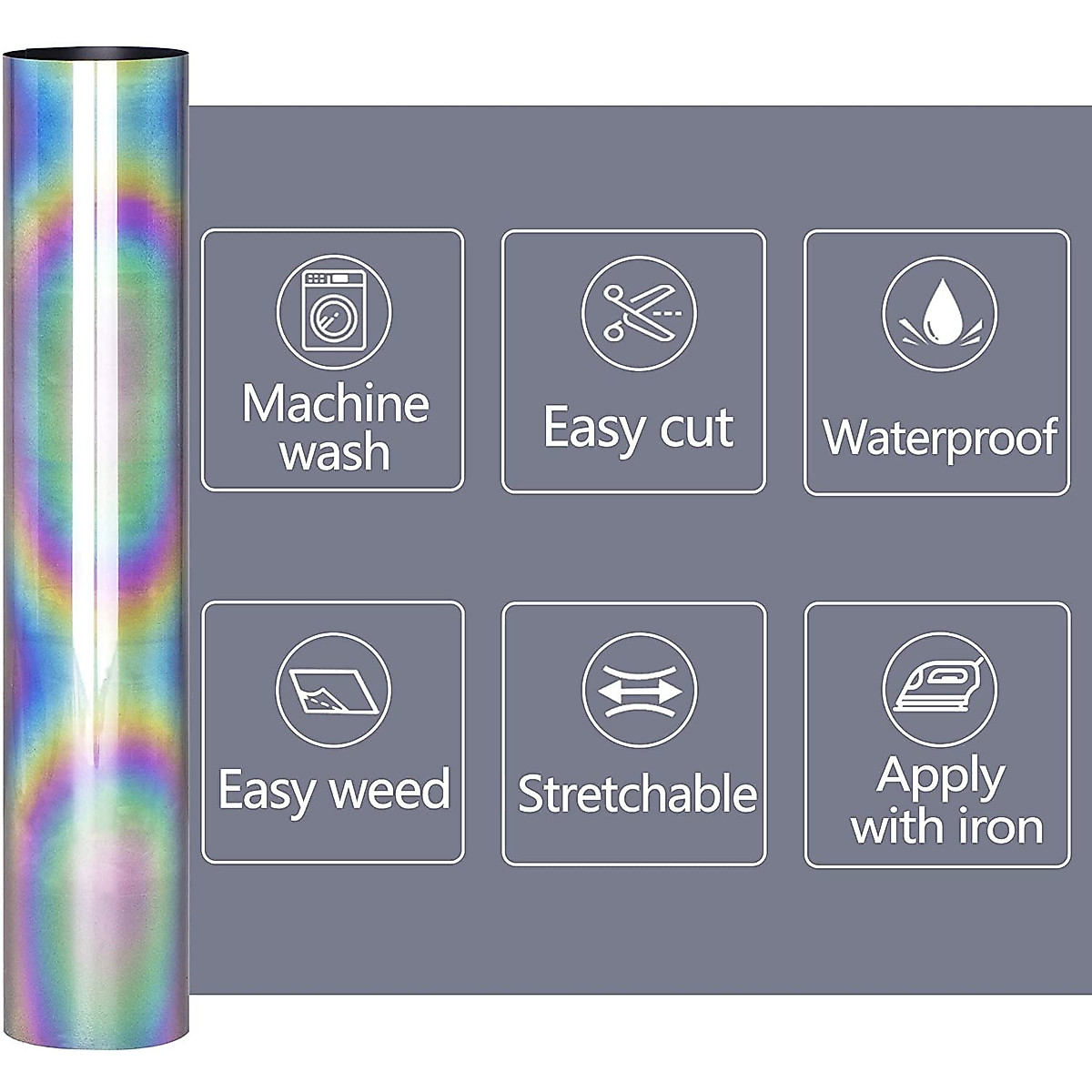 HTVVETUR Reflective Rainbow Heat Transfer HTV Vinyl Roll 12'' x 8' Rolls for DIY T-Shirts Iron On PU Stretch Vinyl for Silhouette Easy to Cut & Weed (Reflective Rainbow)