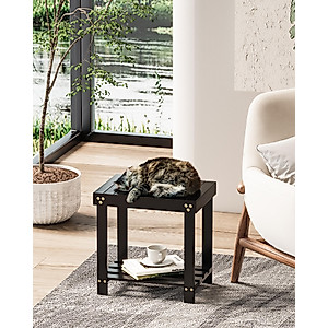 Bamneat Small Bamboo Bathroom Shower Bench with Storage Shelf, Durable Shower Stool for Shaving Legs, Indoor and Outdoor Use, Black