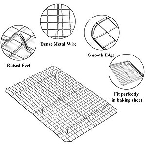 Baking Sheet with Rack Set [2 Pans + 2 Racks], Wildone Stainless Steel Cookie Sheet Baking Pan Tray with Cooling Rack, Size 16 x 12 x 1 Inch, Non Toxic & Heavy Duty & Easy Clean