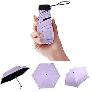 ALOVEMO 6 RibsTravel Sun&rain Umbrella Mini Folding Travel Compact and Lightweight UV Protection Clear Umbrella with Case 37inch Pocket Umbrella for Men Women Kids (Purple)