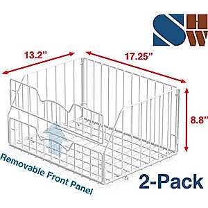 Simple Houseware 2 Pack Stackable Large Wide Entry Basket Bin, White, 17-Inch
