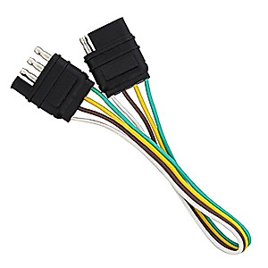 ABN Trailer Wire Extension, 1ft, 4-Way 4-Pin Plug Flat 20 Gauge – Hitch Light Trailer Wiring Harness Extender