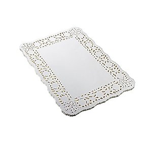 LJY 100 Pieces White Lace Rectangle Paper Doilies Cake Packaging Pads Wedding Tableware Decoration (10.5" x 14.5")