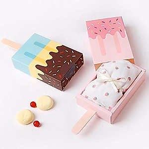 Pack of 50 Ice cream shape gift Candy boxes,kids party,favor box,Popsicle Candy Folding Paper Box Korean Cartoon Drawer Cute (Pink)