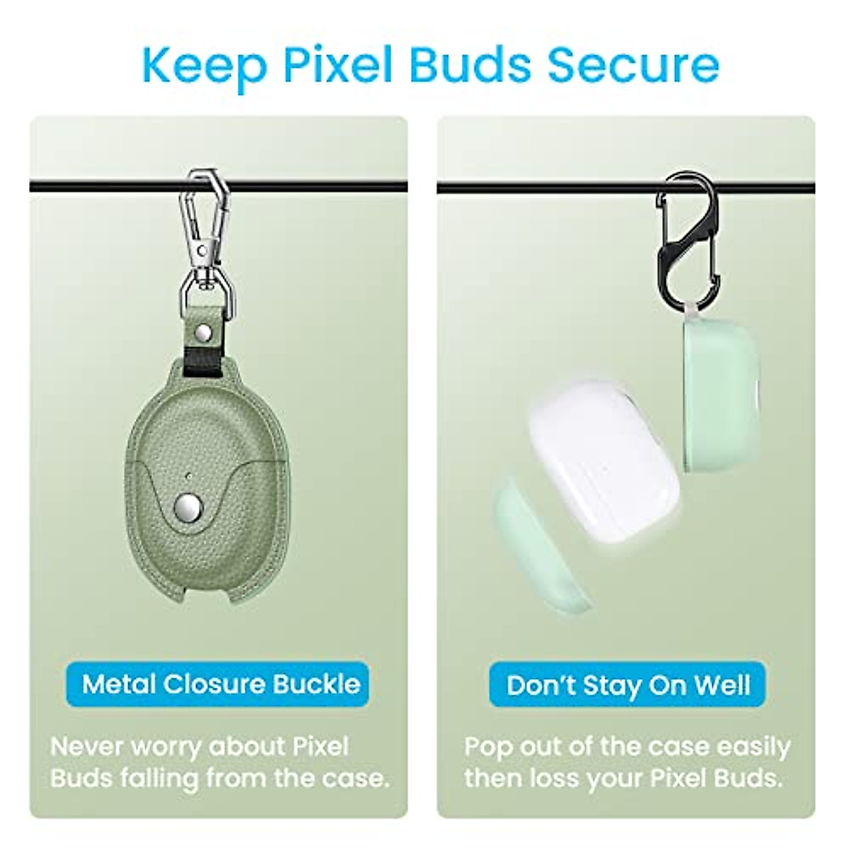 Fintie Protective Case for Pixel Buds A-Series (2021) / Pixel Buds 2 (2020), Premium PU Leather Slim Fit Metal Snap Closure Portable Cover Skin with Keychain, Sage Green