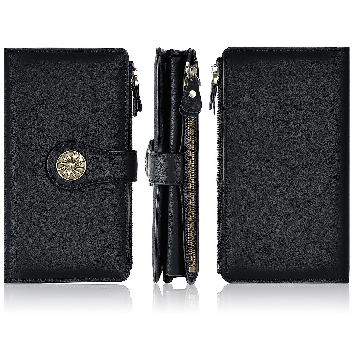 Travelambo Womens RFID Blocking Large Capacity Luxury Waxed Genuine Leather Clutch Wallet Multi Card Organizer (01 ReNapa Black)