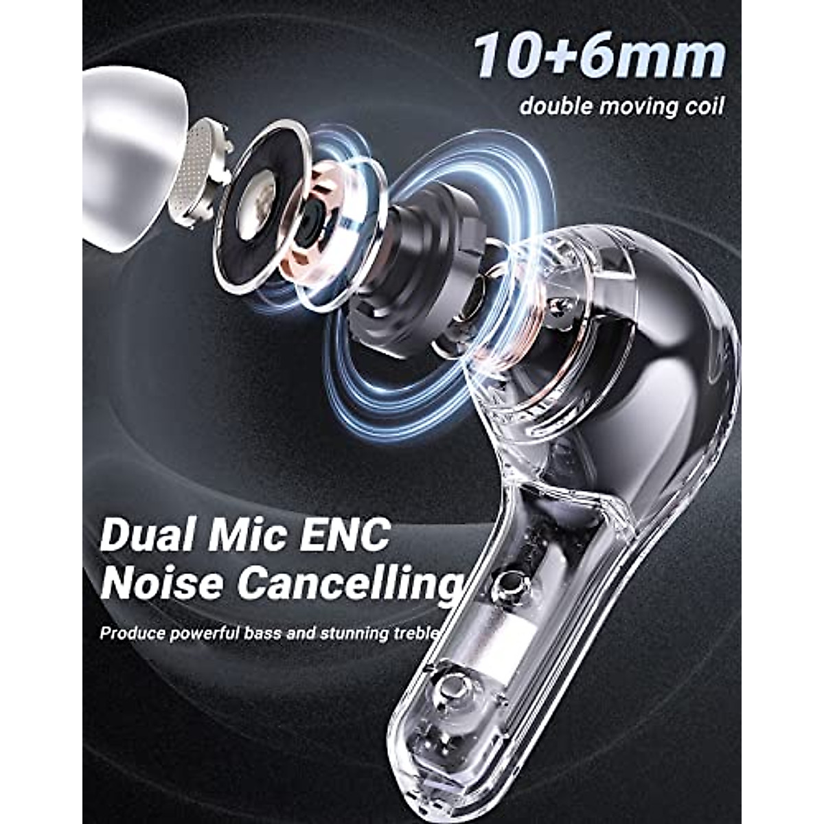 ACEFAST Wireless Earphones Bluetooth 5.3 Headphones LED Power Display Mini Crystal in-Ear Earbuds with Wireless Charging Case Touch Control Built-in Mic Headphone for Sports Waterproof Earphone