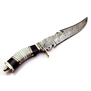 Skokie Knives Custom Hand Made Damascus Steel Hunting Fixed Blade Knife Handle Camel Bone with Brass Spacer
