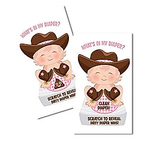 Girl What's In My Diaper Baby Shower Scratch Off Game | Cowgirl | 24 Cards - 1 Winner | Baby Shower Games | Baby Shower Door Prizes