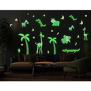 MESU Glow in The Dark Zoo Animal Stickers Crocodile Luminous Wall Decals for Nursery Baby Rooms Home Decoration Crocodile