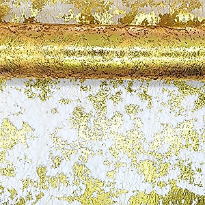 Qililandiy Gold Tulle Fabric Roll 11 Inch Sparkling Organza Fabric Spool Tulle Spool 10 Yards for Christmas Party Wedding Tutu Gift Wrap Table Decoration