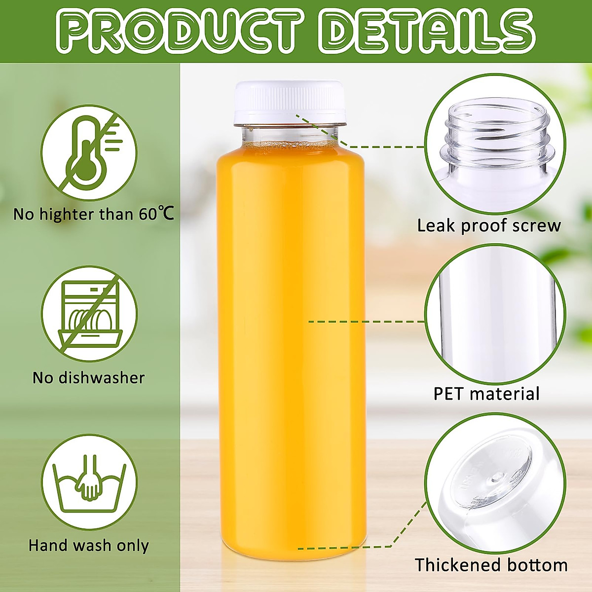 Thenshop 24 Pcs 12 oz Clear Plastic Juice Bottles with White Tamper Evident Lids Reusable Beverage Bottles Empty Drink Containers for Juicing Milk Smoothie Water Fridge Storage